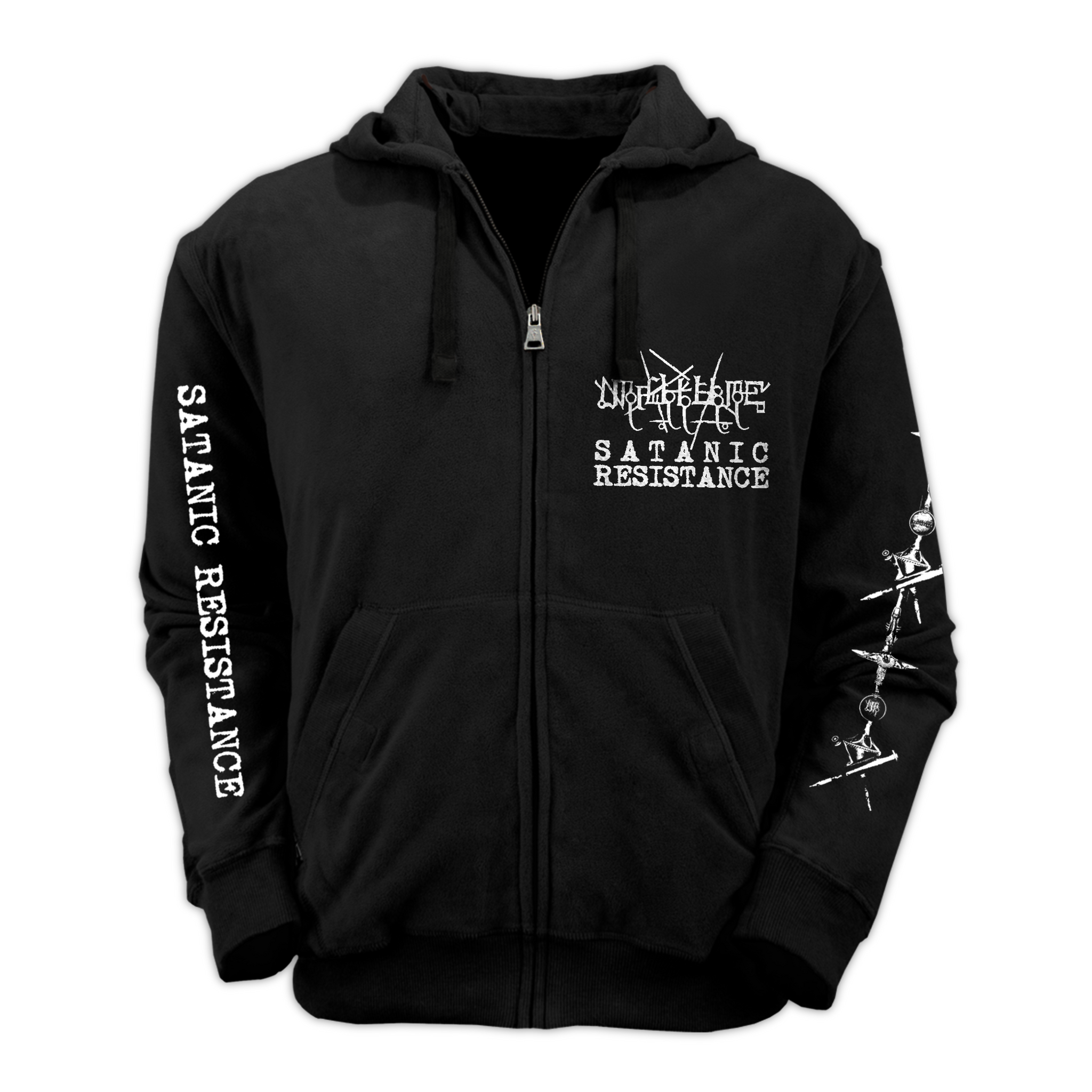 MALHKEBRE "SATANIC RESISTANCE" BLACK ZIP-UP HOODIE – Ars Longa Vita Brevis